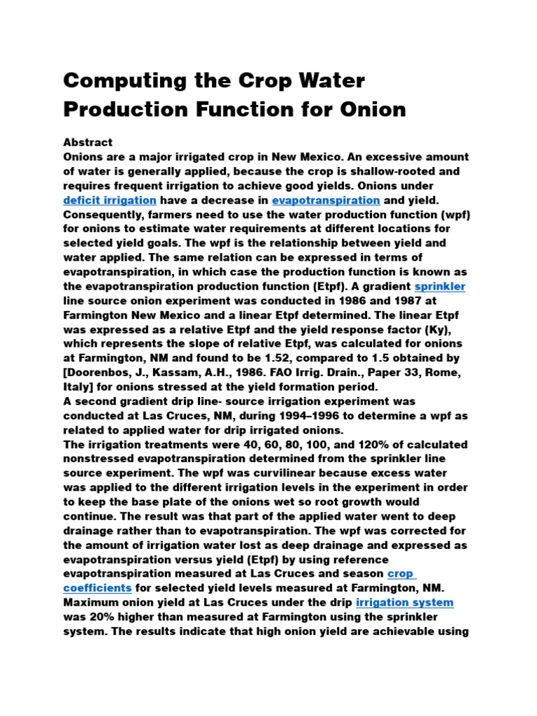 Onion Irrigation Water Function Study | PDF | Irrigation ...