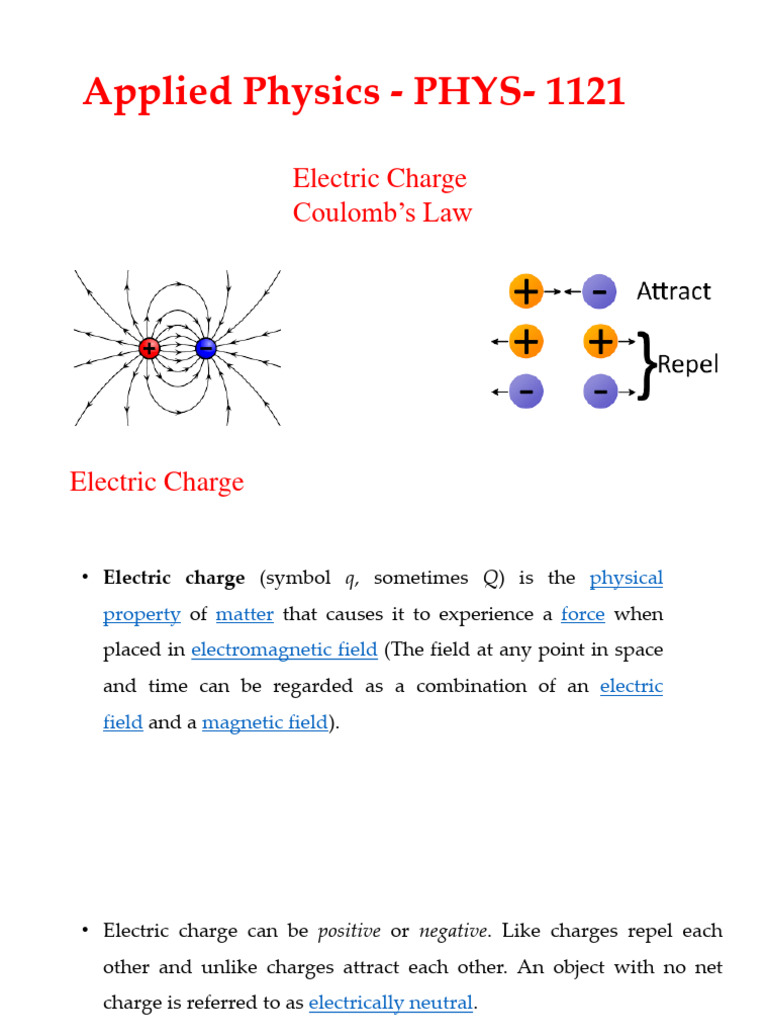 Lecture-1-Electric Charge and Coulomb's Law | PDF | Electric Charge | Ion