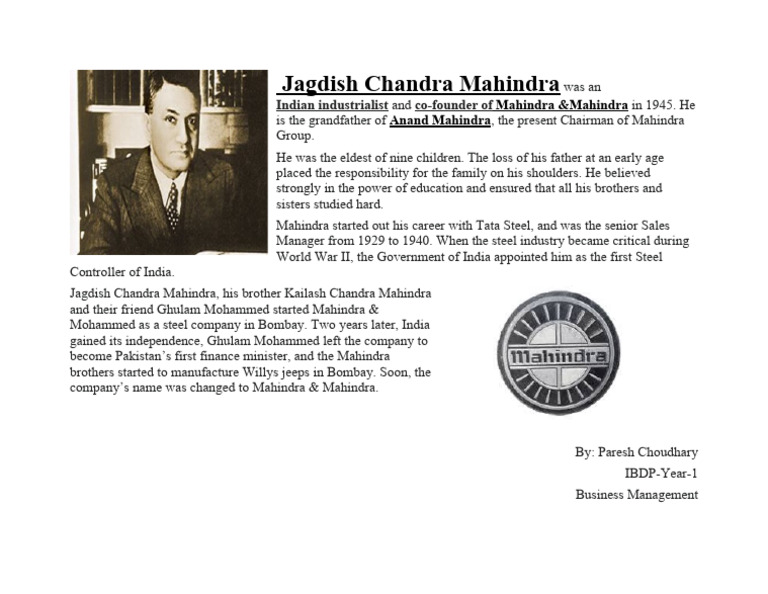 Founder of Mahindra &mahindra | PDF