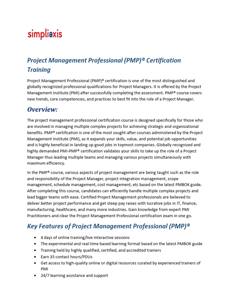 Project Management Professional (PMP)® Certification Training. | PDF ...