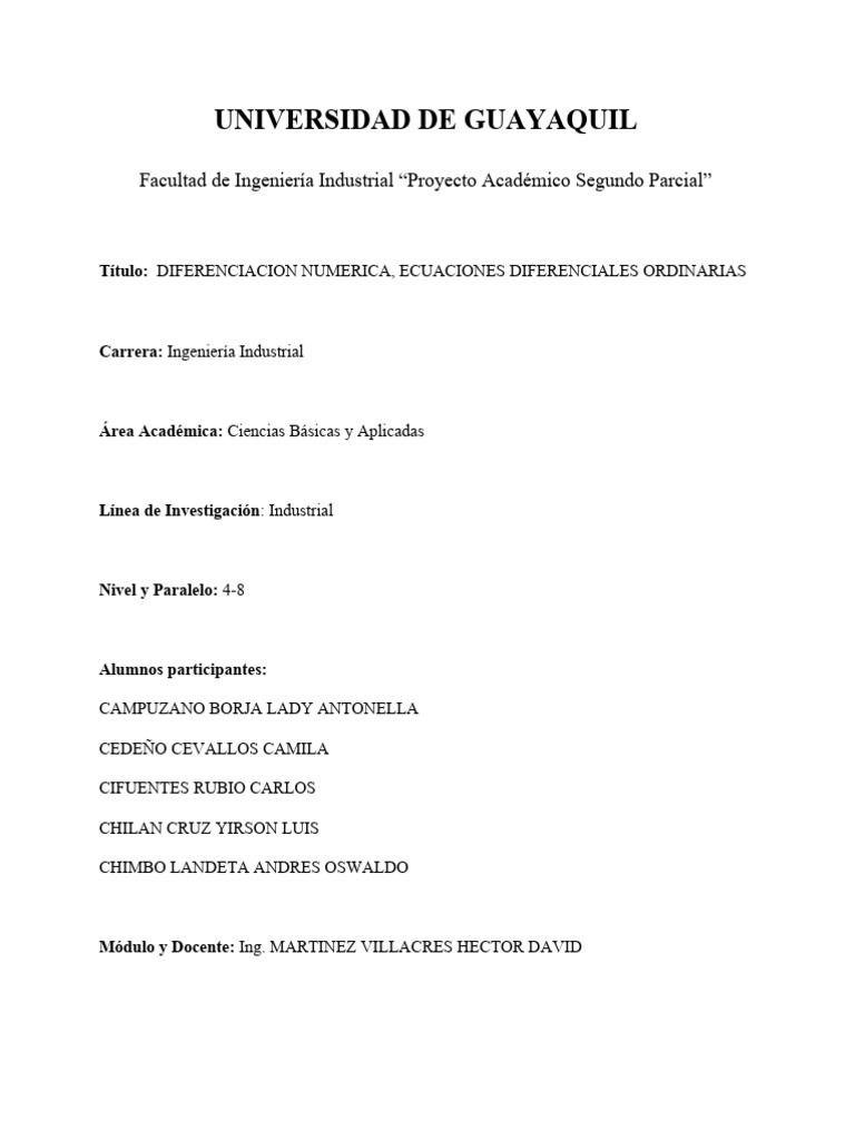 Trabajo Proyecto Analisis Numerico - Grupo3 | PDF | Ecuaciones | Ecuación diferencial ordinaria