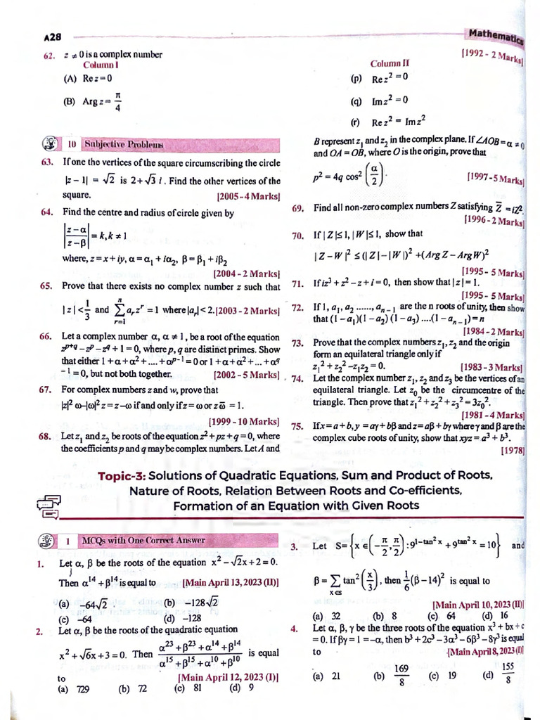 Quadratic Jee Mains 22 23 - Compressed | PDF | Quadratic Equation | Equations