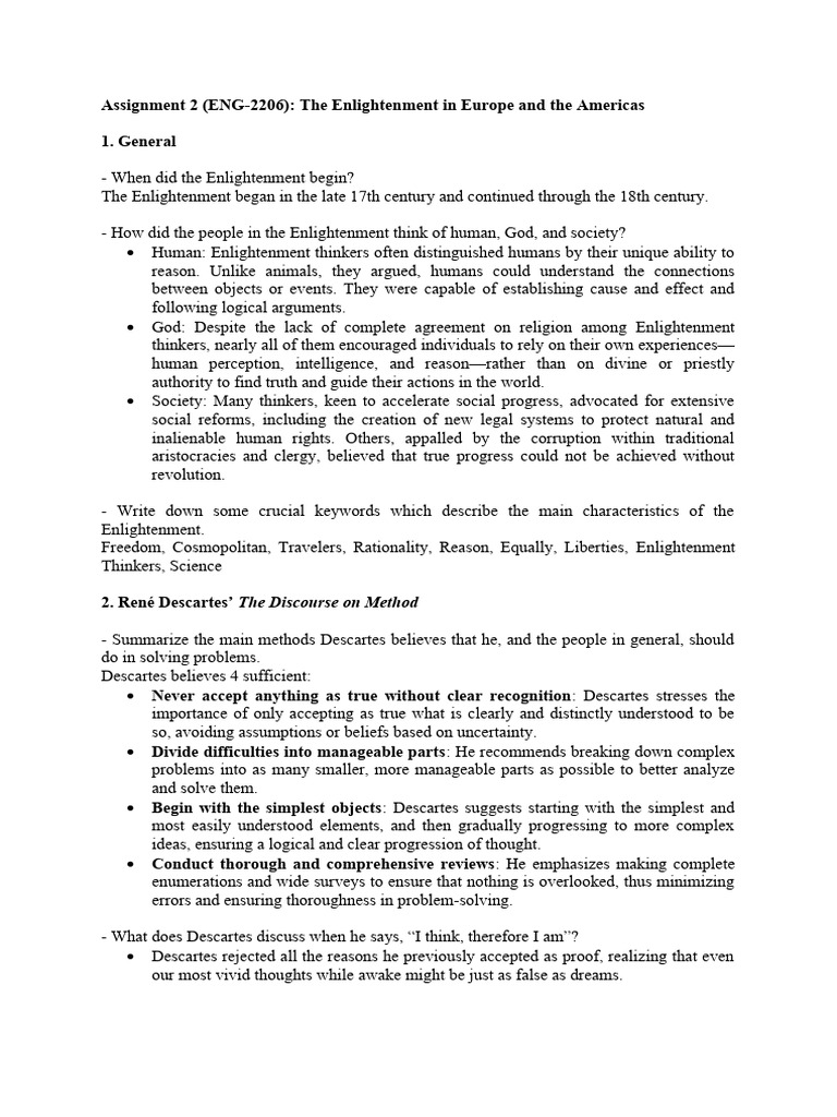 Assignment 2 (ENG-2206) : The Enlightenment in Europe and The Americas ...