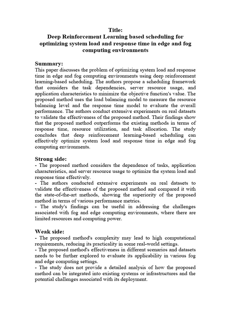 Review of Deep Reinforcement Learning Based Scheduling For Optimizing System Load and Response ...