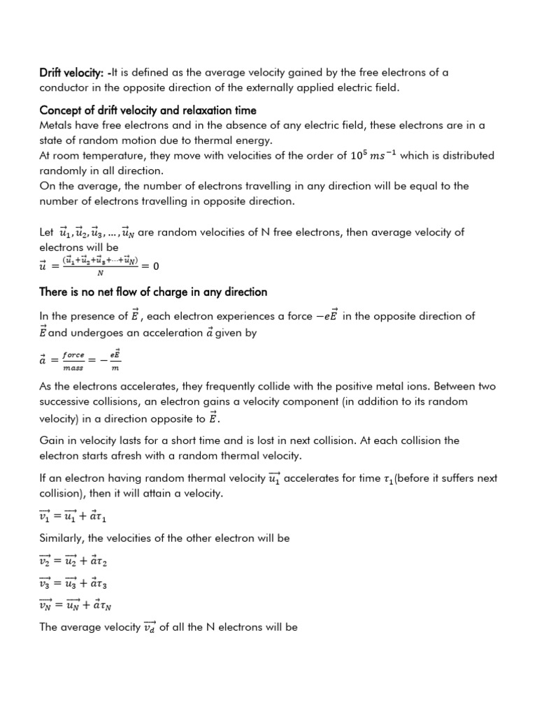 Drift Velocity | PDF | Electrical Resistivity And Conductivity | Electron