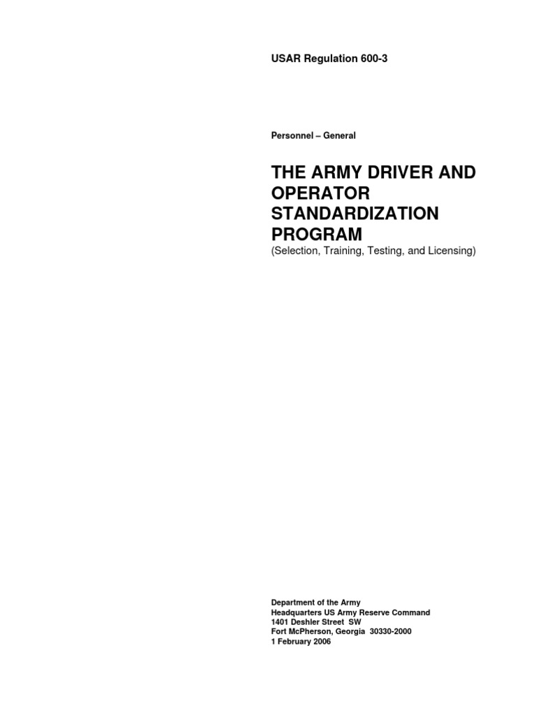 The Army Driver and Operator Standardization Program | PDF | Traffic ...
