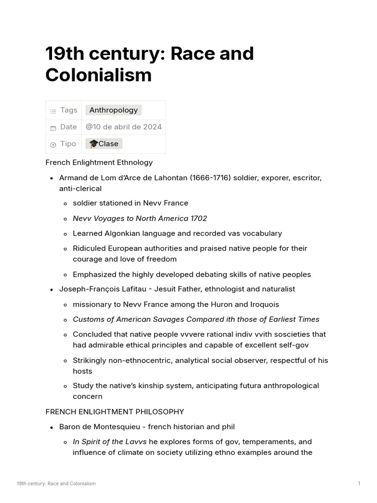 19th Century Race and Colonialism | PDF | Anthropology | Liberal Arts ...