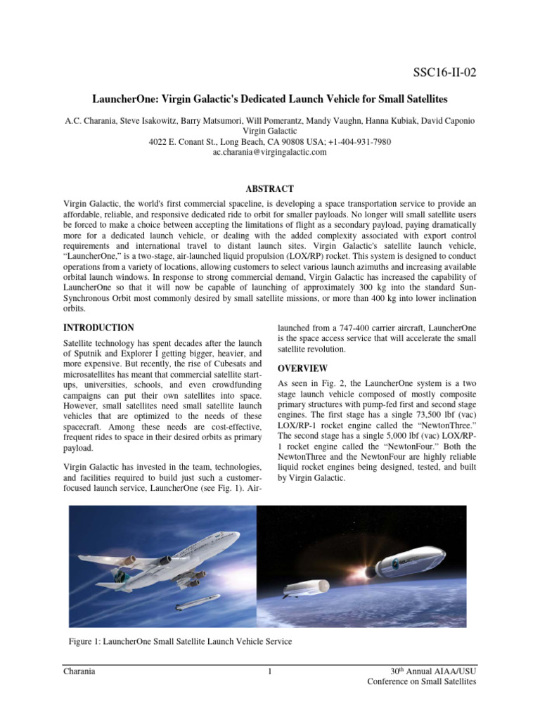 LauncherOne: Virgin Galactic's Small Sat Launch | PDF | Rockets And Missiles | Spacecraft