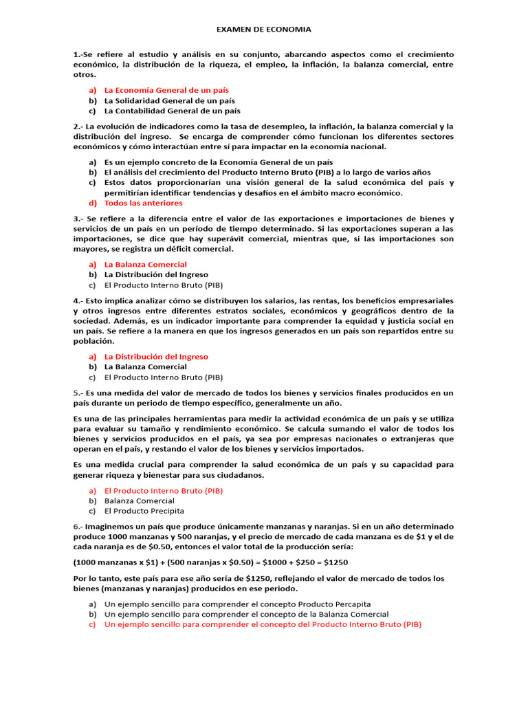 1 Examen de Economia General | PDF | Oferta (economía) | Producto Interno Bruto