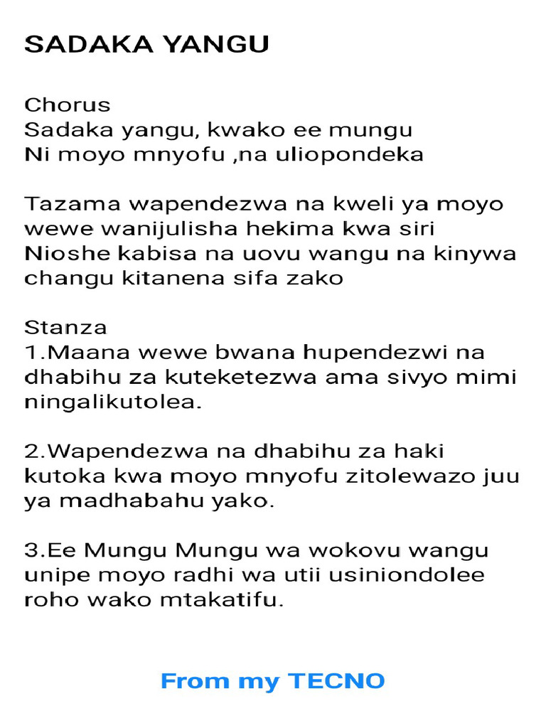 Sadaka Yangu | PDF