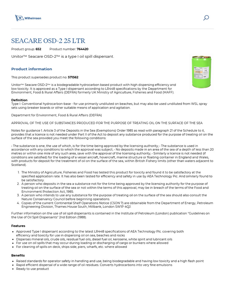 Seacare Osd-2 25 LTR | PDF | Oil | Sea