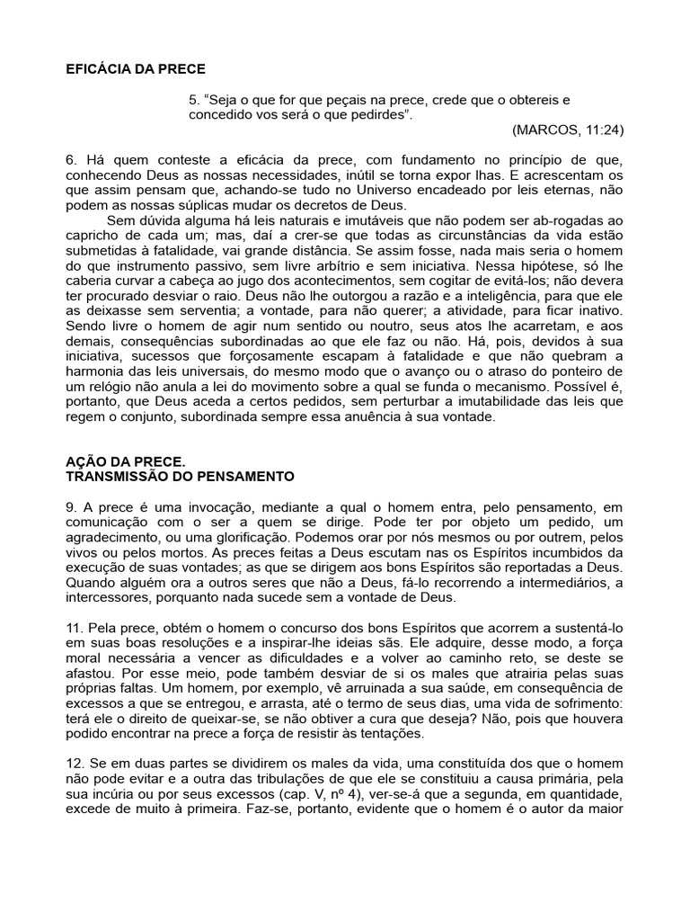 Eficácia e Ação da Prece no Espiritismo | PDF | Oração | Pensamento