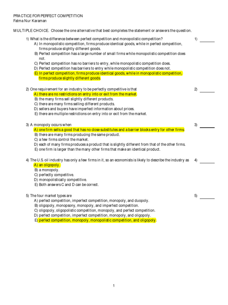 Practice Perfect Competition | PDF | Perfect Competition | Profit ...