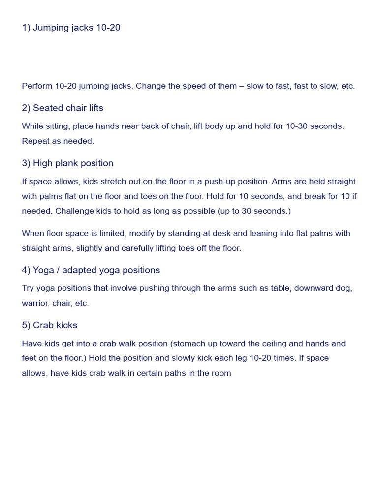 25 Proprioceptive Brain Breaks For Kids That Improve Focus 1-5 | PDF