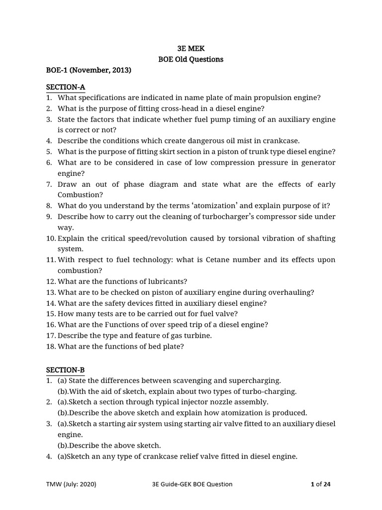 3E MEK BOE Questions Set (1-21) | PDF | Internal Combustion Engine ...