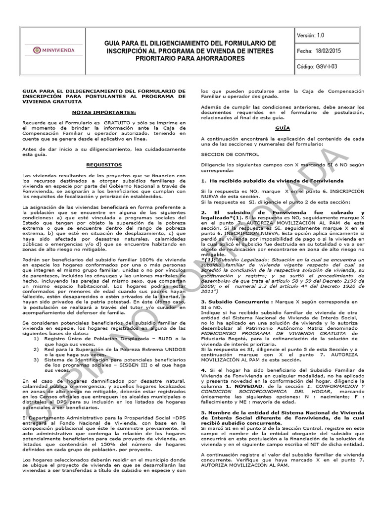 GSV-I-03 Guía Formulario Vivienda Gratuita 1.0 | PDF | Documento de ...