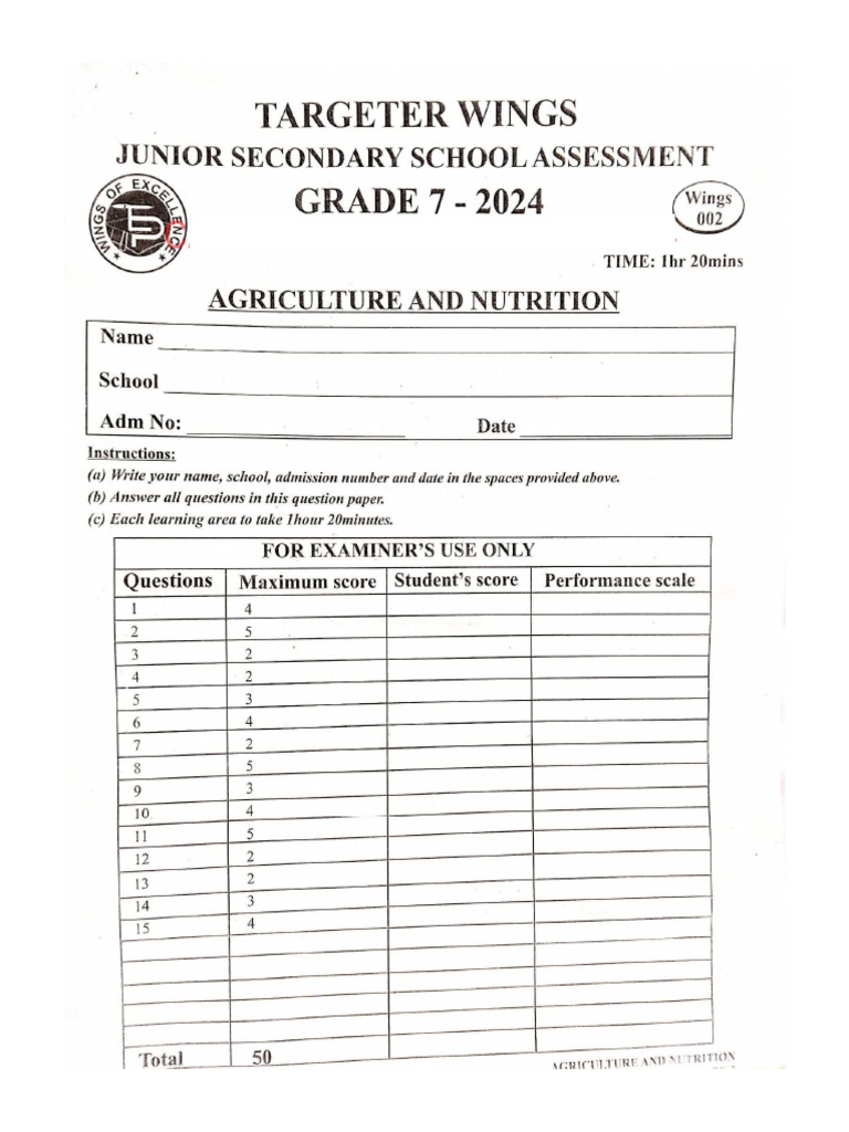 Grade 7 Targeter Wings 002 Agri and Nutrition | PDF