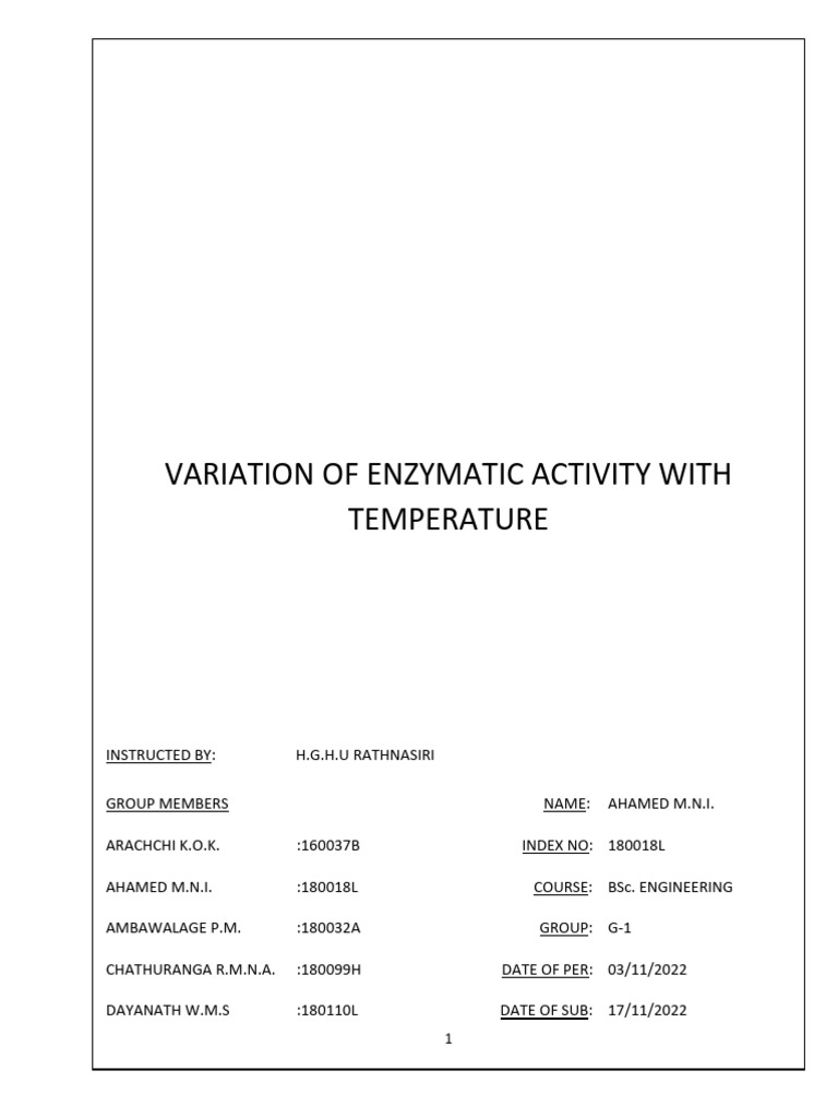 Enzymatic Activity of Amylase and Temperature | PDF | Enzyme | Chemistry