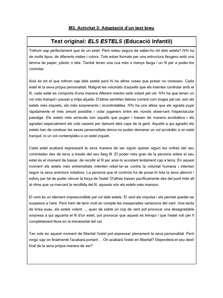 Exemple de Text ADAPTAT (Infantil) | PDF