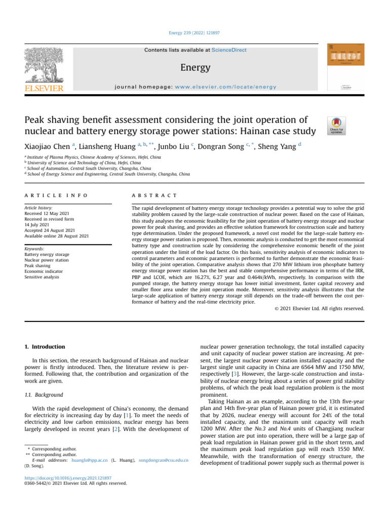 2022-Peak Shaving Benefit Assessment Joint Operation of Nuc Andbat Energy Storage Power Stations ...