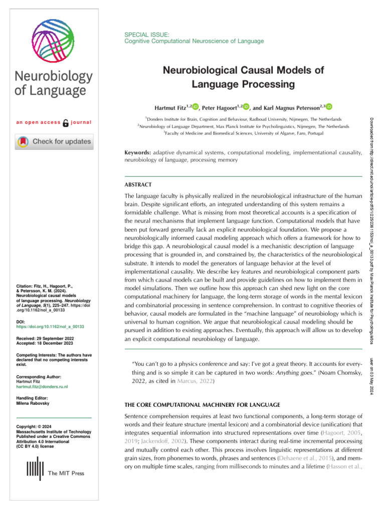 Fitz - Hagoort - Petersson - 2024 - Neurobiological Causal Models of Language Processing | PDF ...
