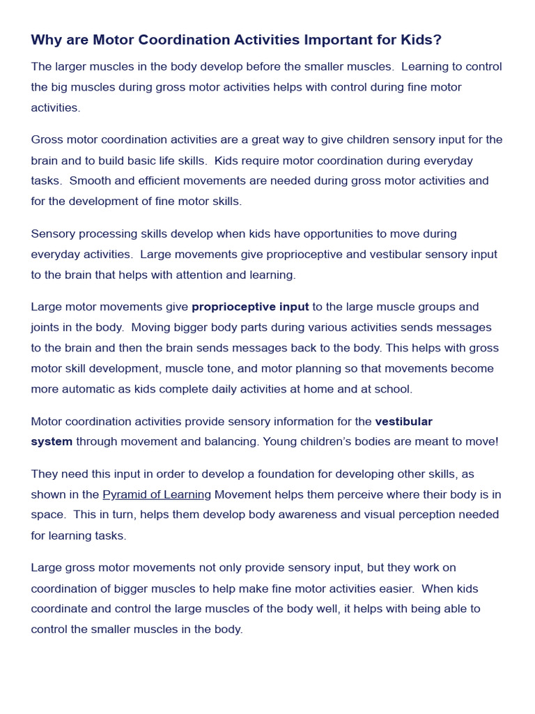 43 Occupational Therapy Motor Coordination Activities - DEVELOP LEARN GROW 1 | PDF | Motor ...