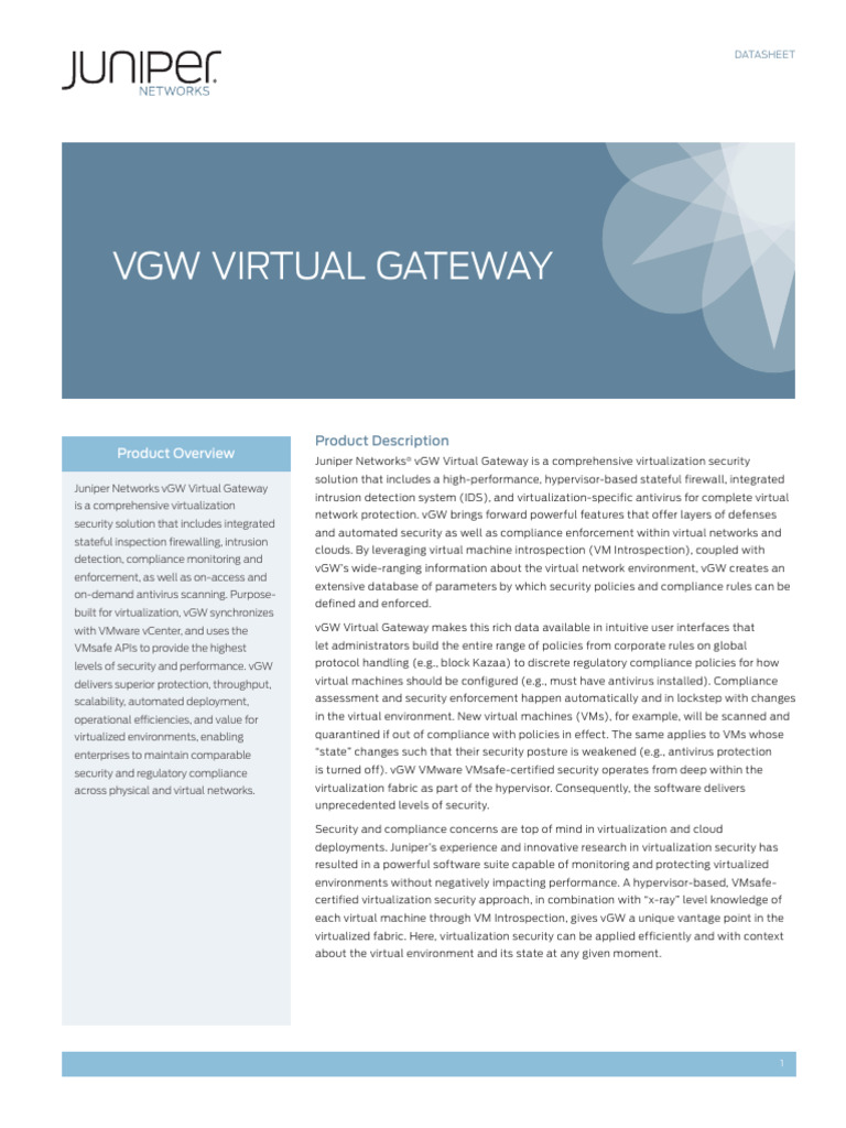 VGW Virtual Gateway: Product Overview | PDF | Virtual Machine ...