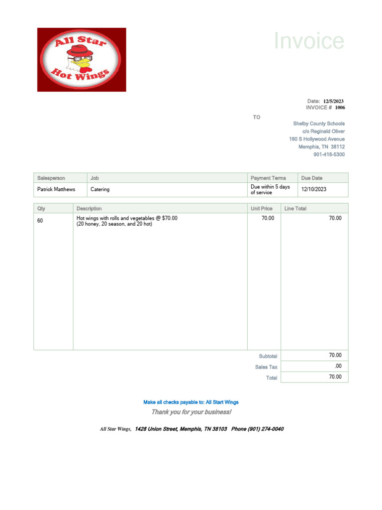 All Star Service Invoice SCS 2023 #1006 | PDF | Taxes | Payments