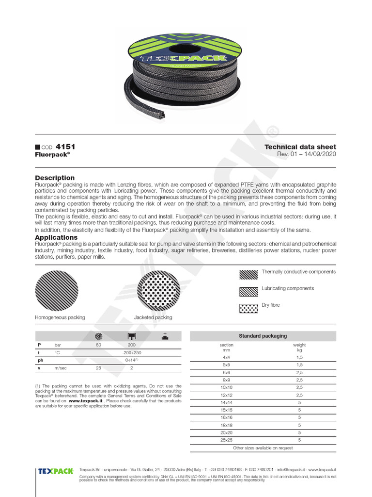 4151 Fluorpack Technical Data Sheet en | PDF | Materials | Secondary ...