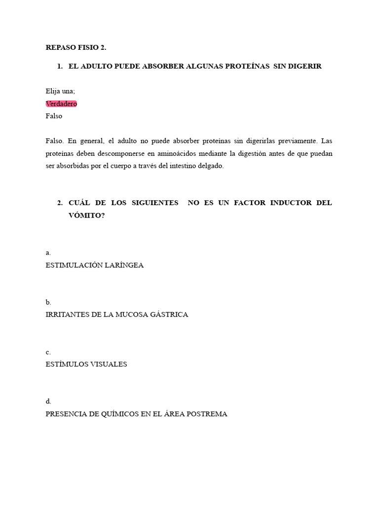 Repaso Fisio 2 | PDF | Digestión | Estómago