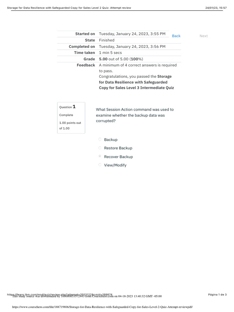 Storage For Data Resilience With Safeguarded Copy For Sales Level 2 Quiz Attempt Review PDF ...