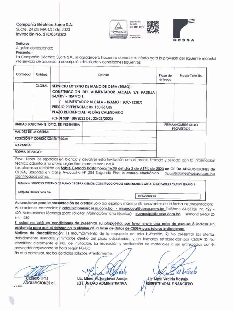 Inv. #218-03-2023 - Semo - Construccion Del Alimentador Alcala Padilla ...