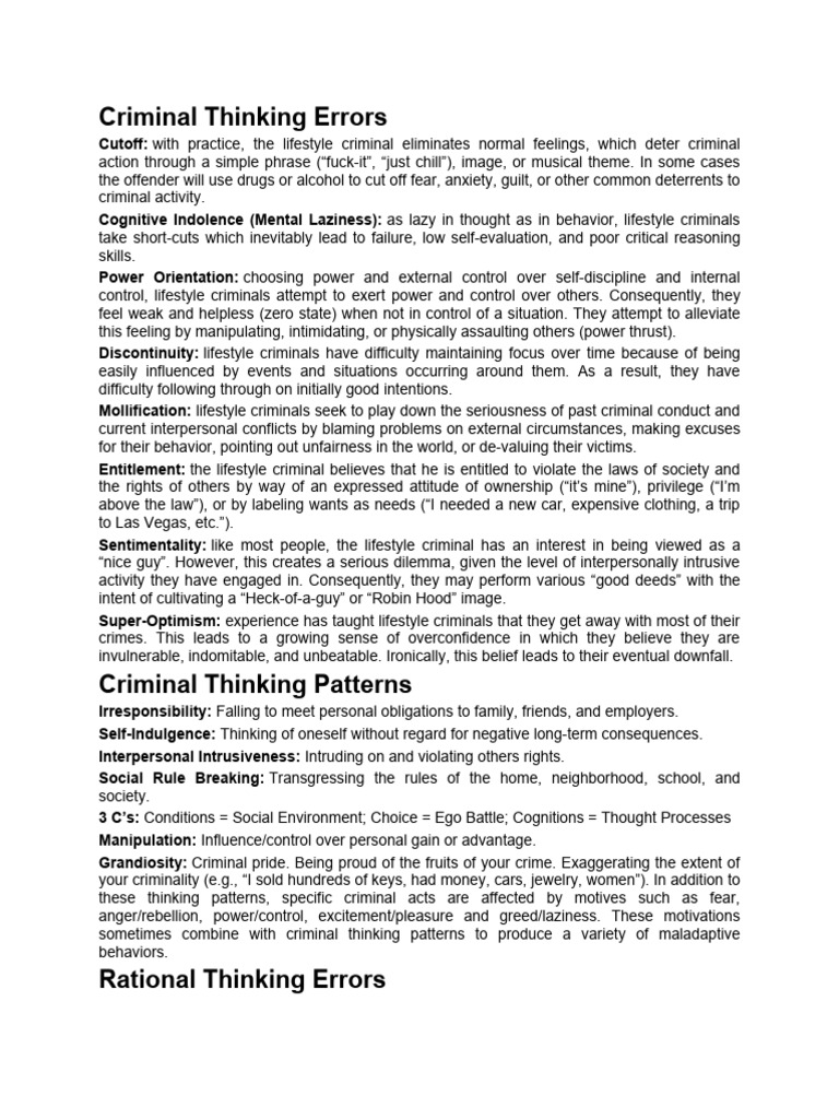 Criminal Thinking Errors | PDF | Feeling | Thought