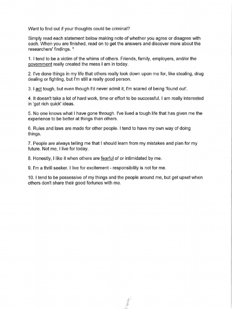 Criminal Thinking Worksheet | PDF