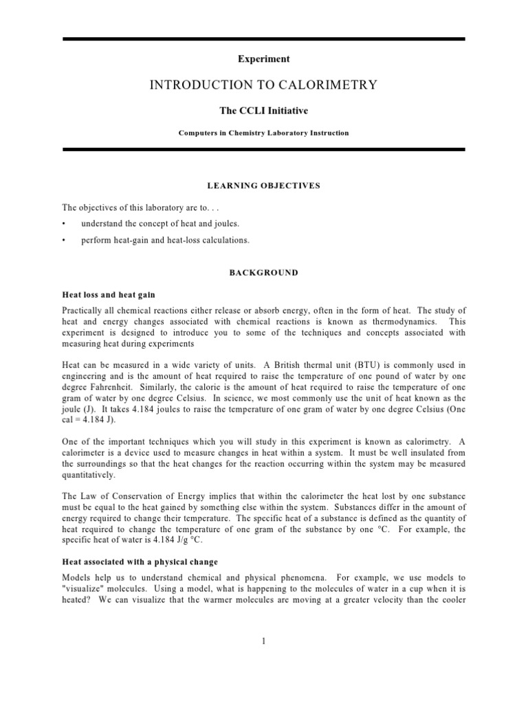 Introduction To Calorimetry: Experiment | PDF | Heat | Properties Of Water