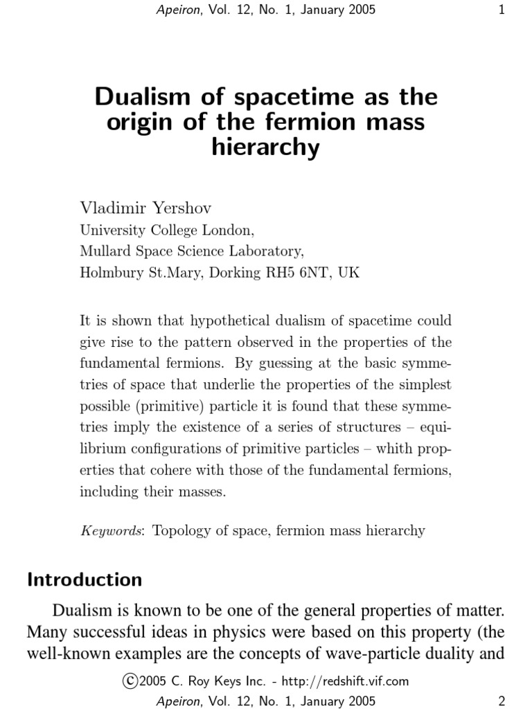 Vladimir Yershov - Dualism of Spacetime As The Origin of The Fermion ...