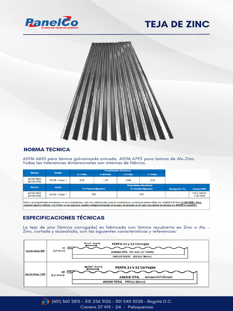 Ficha Tecnica Teja de Zinc | PDF