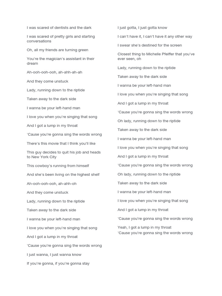 Riptide Lyrics | PDF | Recorded Music | Songs