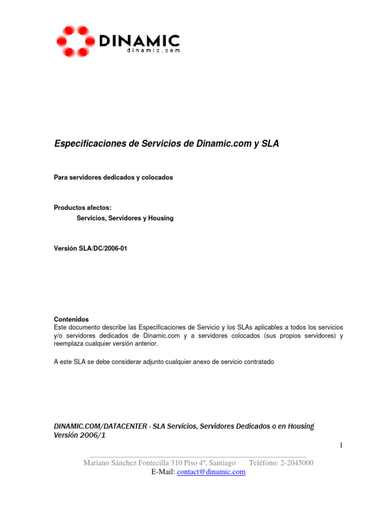 SLA para Servidores Dedicados y Housing | PDF | Servidor (Computación ...