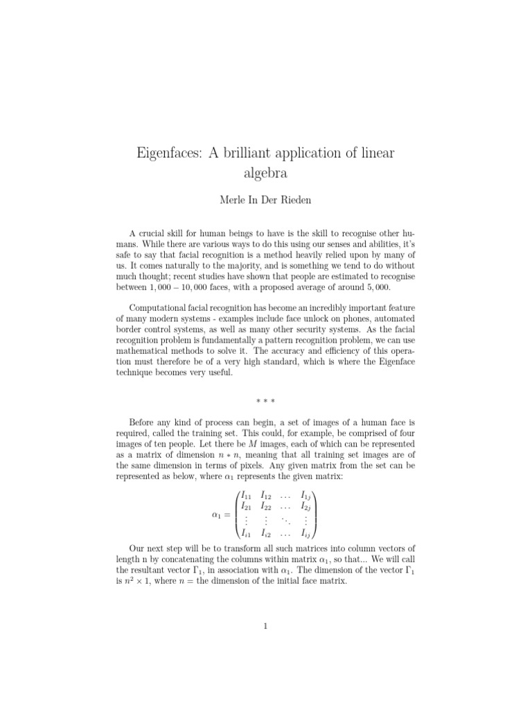 Eigenfaces A Brilliant Application of Linear Algebra | PDF ... Eigenfaces A Brilliant Application of Linear Algebra | PDF ...