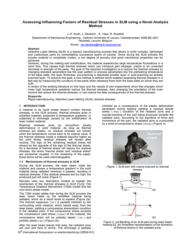 Assessing Influencing Factors of Residual Stresses in SLM Using A Novel ...