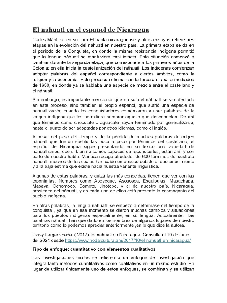 Náhuatl en el Español Nicaragüense | PDF | Náhuatl | Lengua española