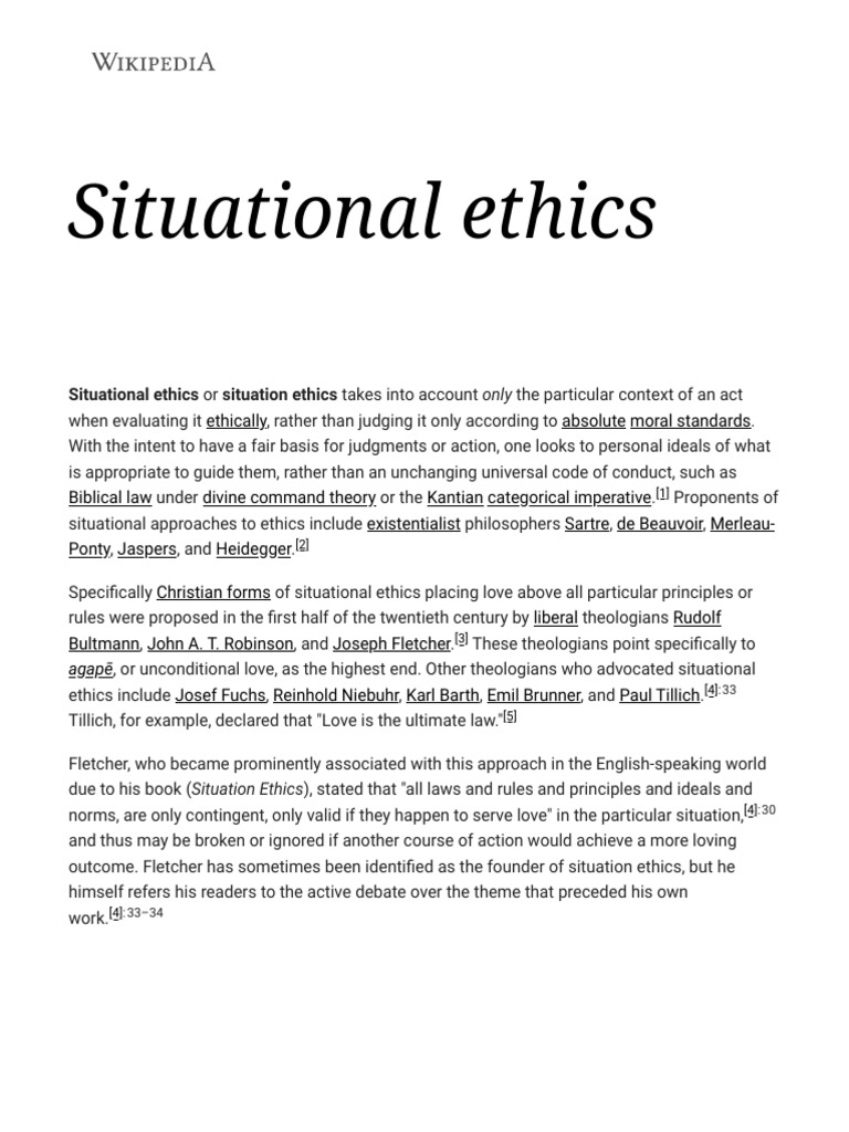 Situational Ethics - Wikipedia | PDF | Applied Philosophy