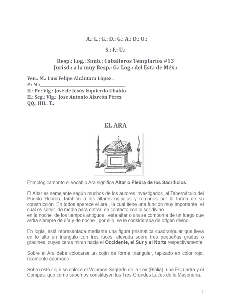 Significado del Ara en la Masonería | PDF | Altar | Masonería