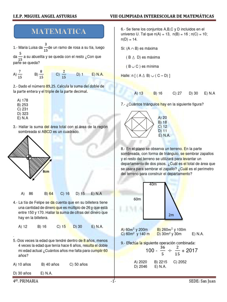 OLIMPIADA 4to Primaria | PDF | Matemática Elemental | Matemáticas