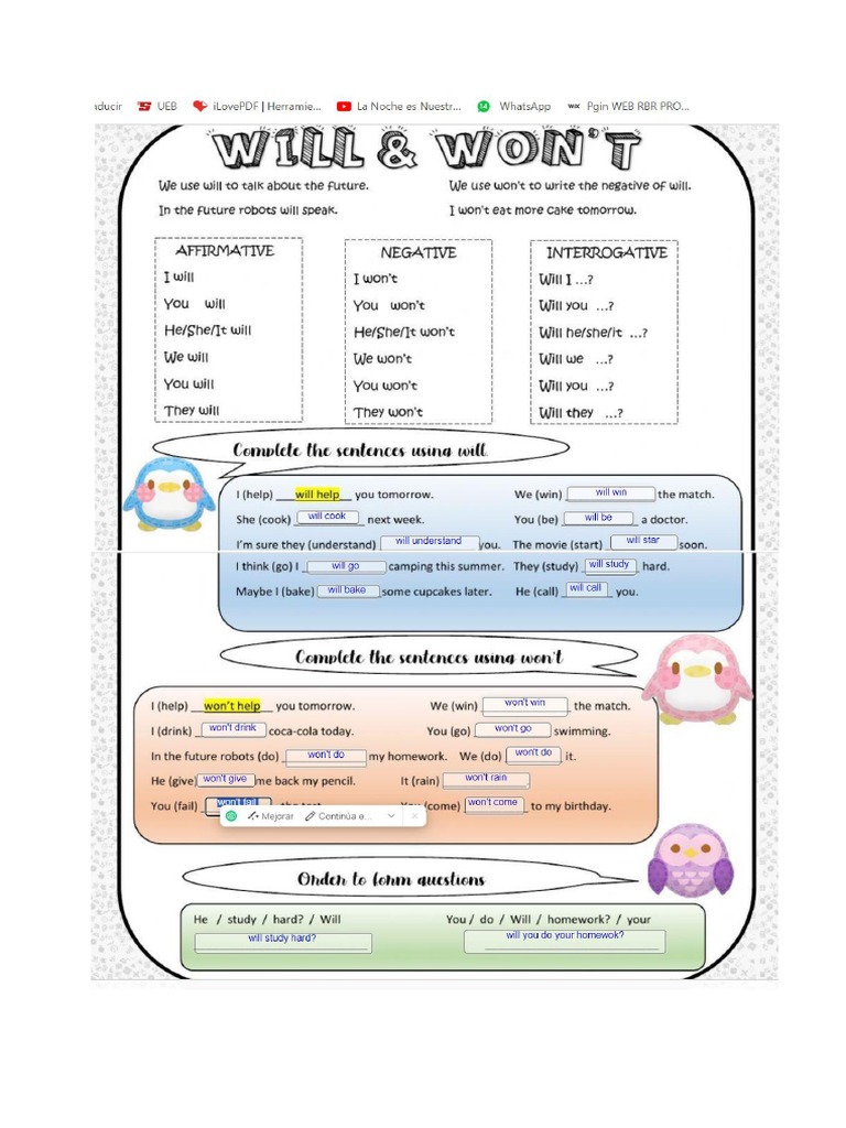 Exercise de Will and Won't | PDF