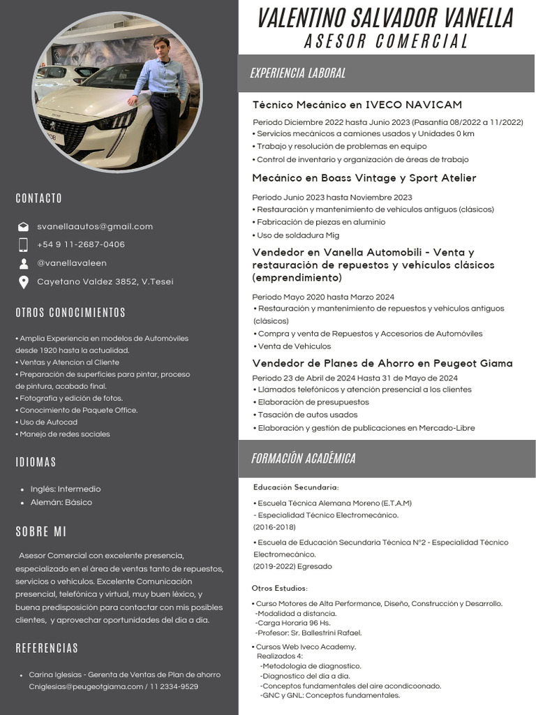 Currículum Valentino Salvador Vanella | PDF | Vehículos terrestres ...