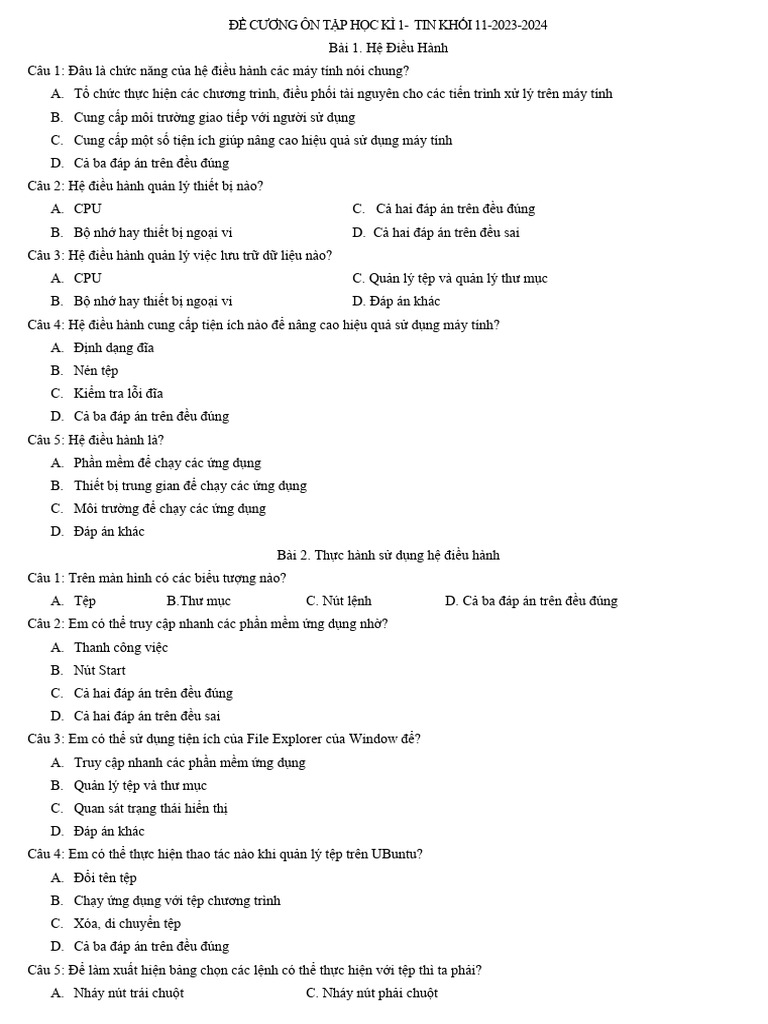 Ôn Tập K11.HK1 | PDF