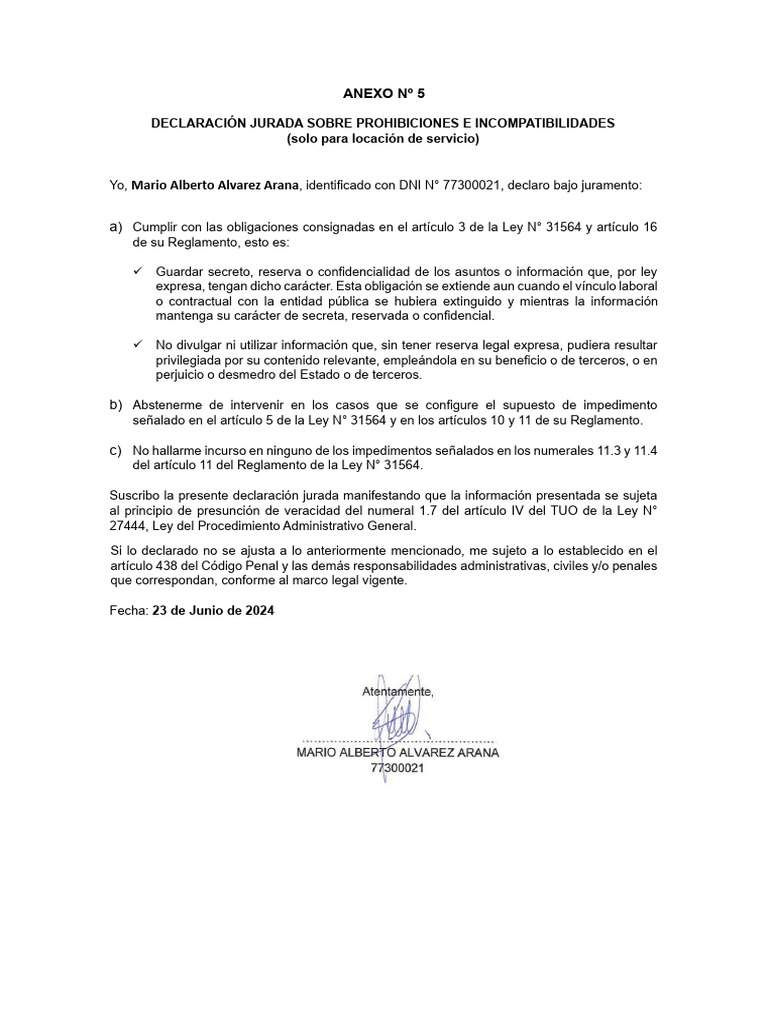 Anexo #5 - DJ de Prev. y Mitigacion de Conflicto de Intereses - v03-01-2024 | PDF | Política ...