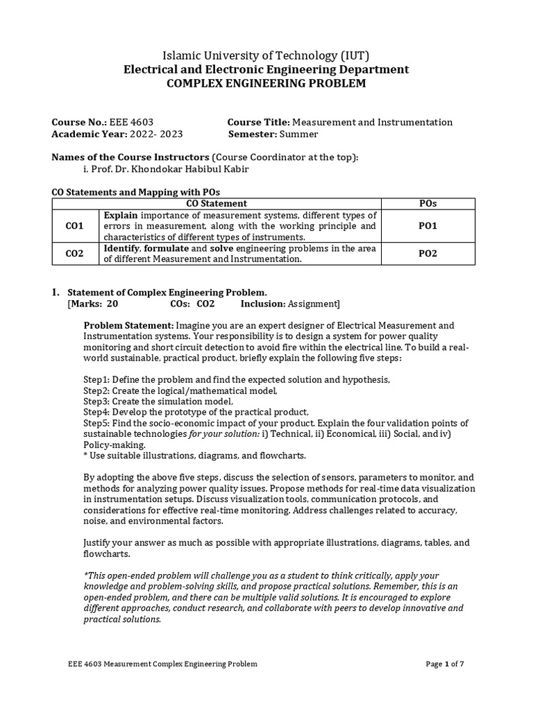 EEE 4603 Measurement Complex Engineering Problem - OBE Reqirement | PDF | Engineering | Analysis